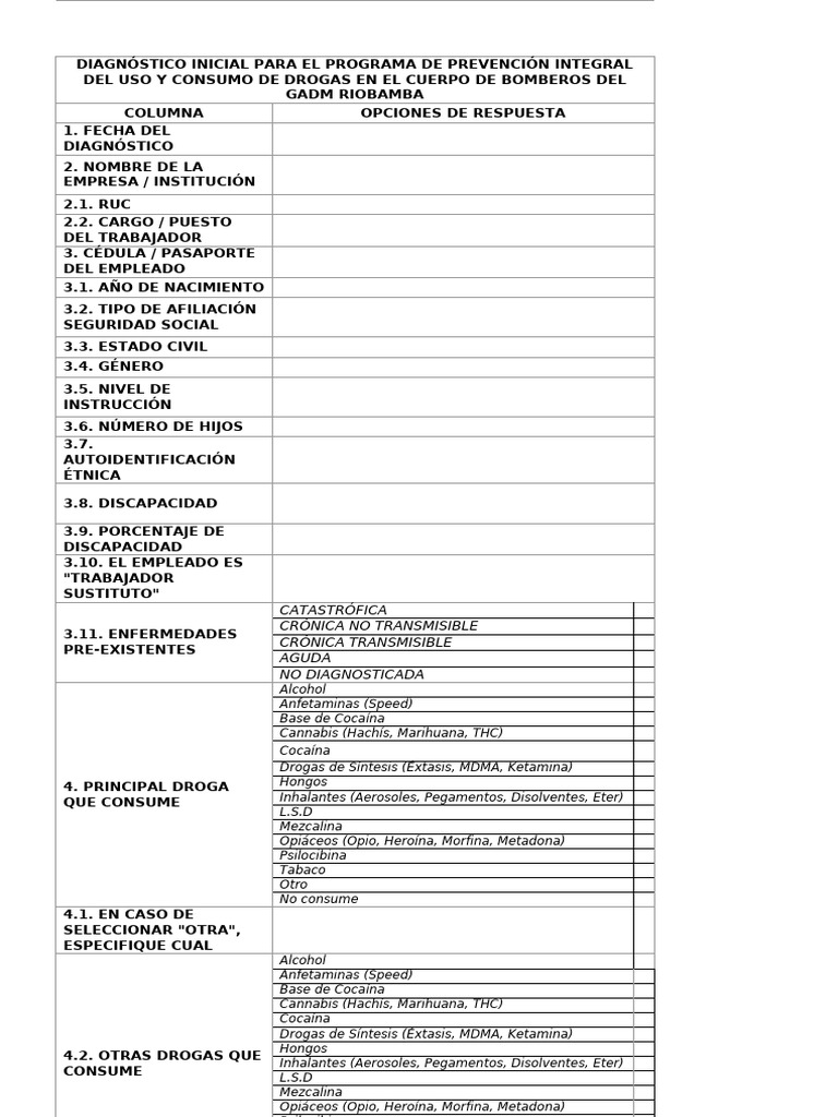 Diagnóstico Inicial para El Programa de Prevención Integral Del Uso y Consumo de Alcohol y ...