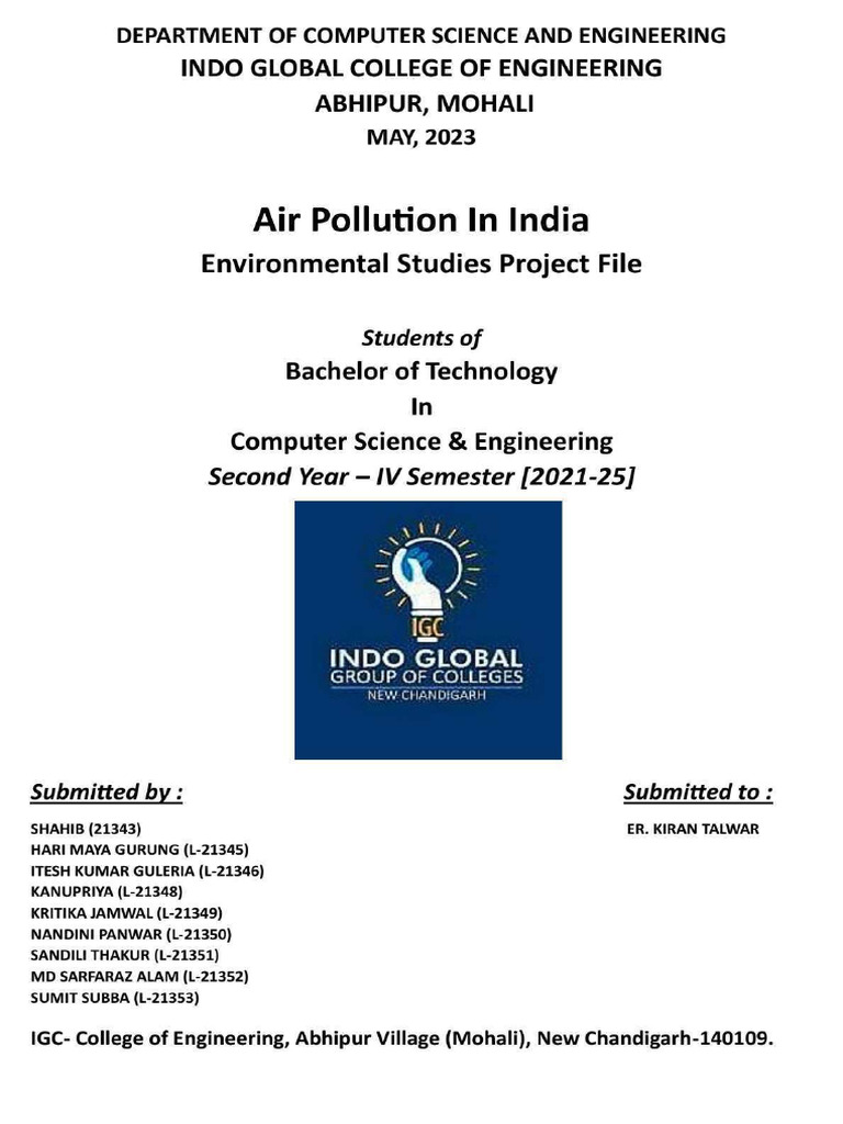 EVS Project File (Air Pollution) | PDF
