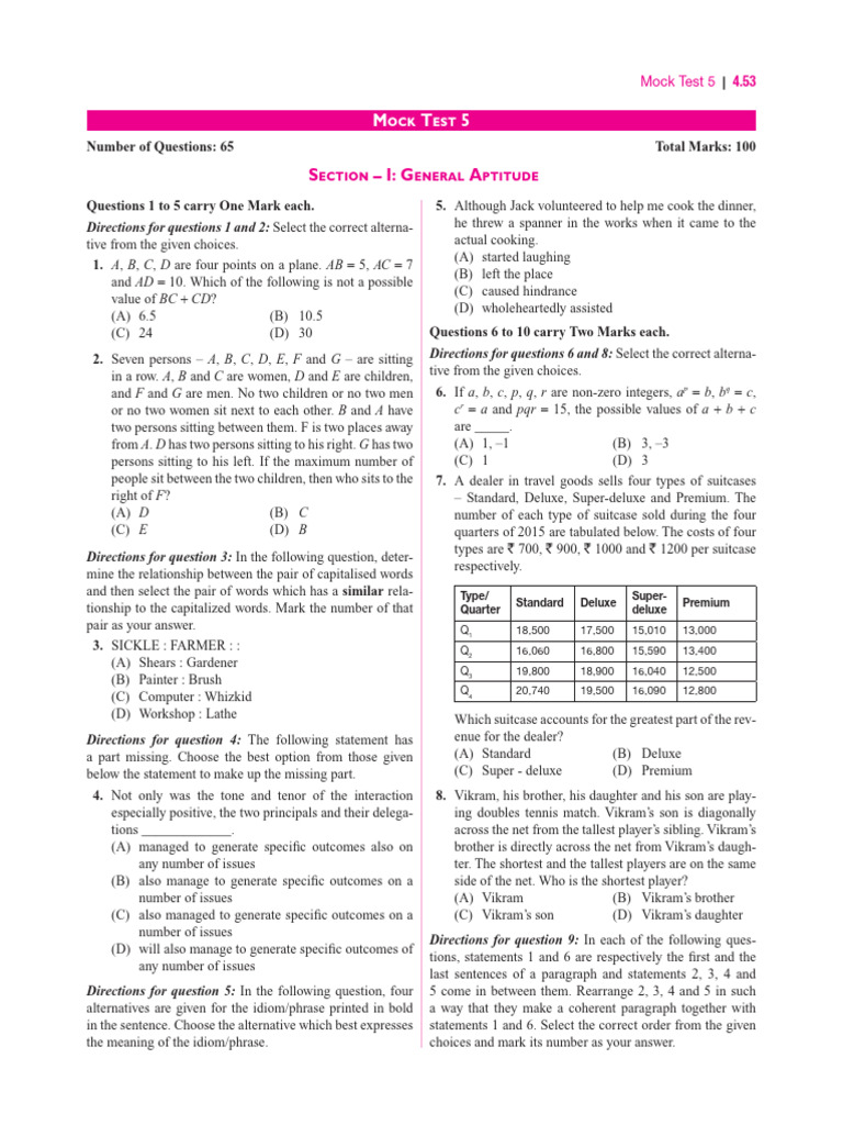 Mock Test 5: General Aptitude & Civil Engineering | PDF | Turbine ...