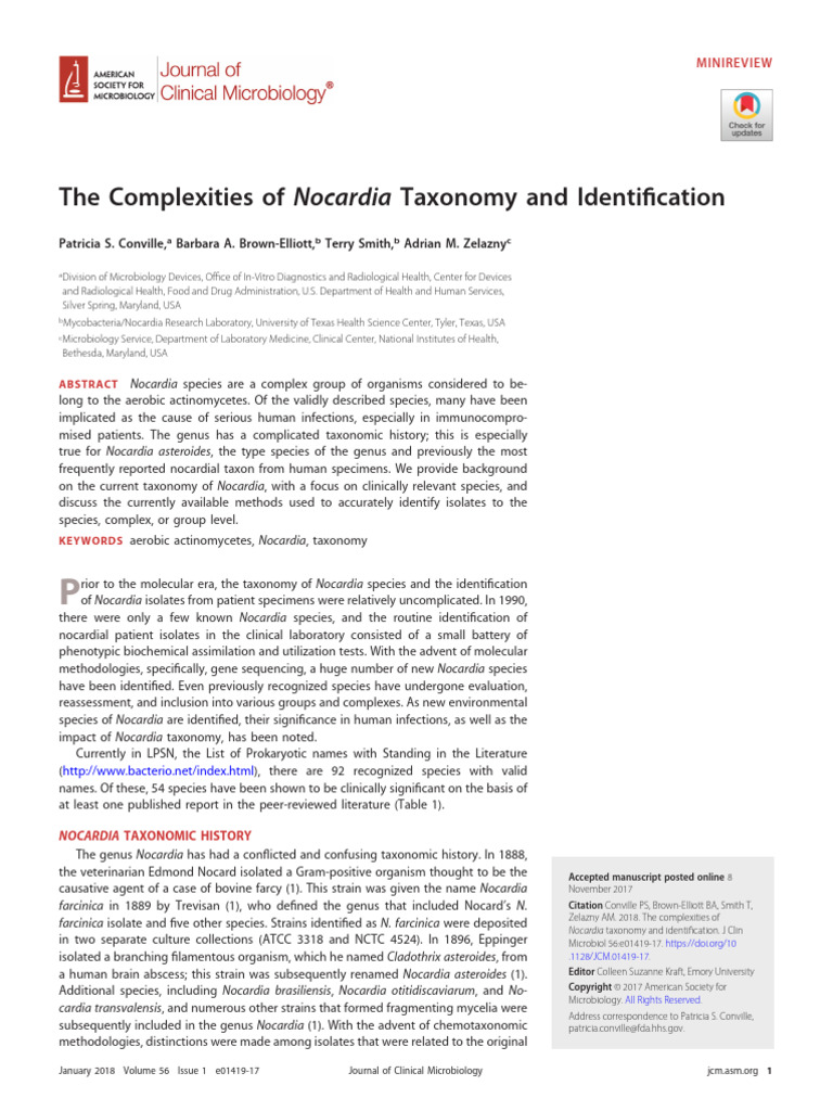 Conville Et Al 2017 The Complexities of Nocardia Taxonomy and ...