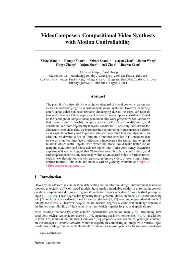 VideoComposer Compositional Video Synthesis With Motion Controllability - Compressed | PDF ...