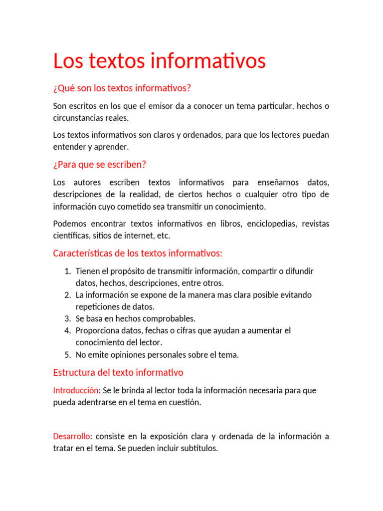 Los Textos Informativos | PDF