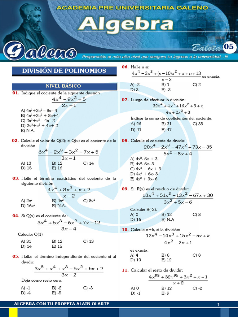 SEMANA 5 Divisi N de Polinomios ANUAL II 2024 | PDF | División (Matemáticas) | Análisis matemático
