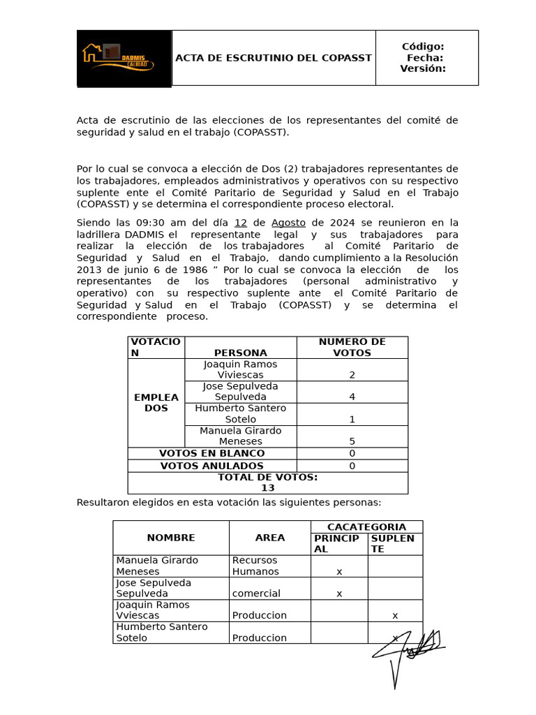Acta de Elección COPASST 2024 | PDF | Gobierno | Elecciones