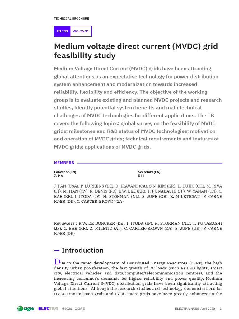 ELECTRA - 309 Medium Voltage Direct Current MVDC Grid Feasibility Study | PDF | Electric Power ...
