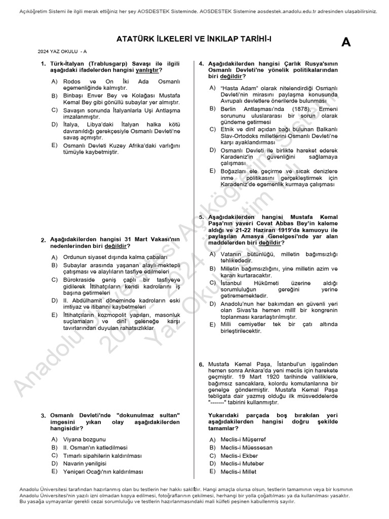 Inkılap 2024 Yaz Okulu | PDF