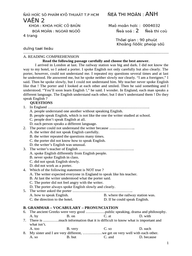 Thi AV2 (D2) | PDF | Vietnam | English Language