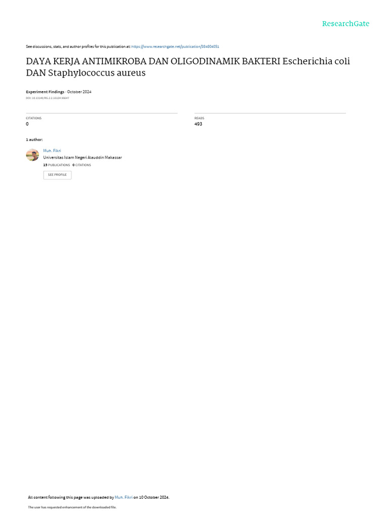 Daya Kerja Antimikroba Dan Oligodinamik Bakteri Escherichia Coli DAN ...