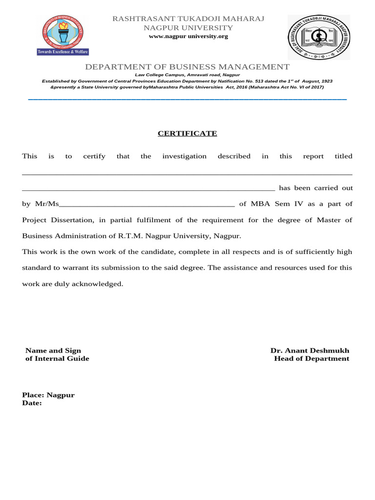 Project Dissertation Certificate | PDF