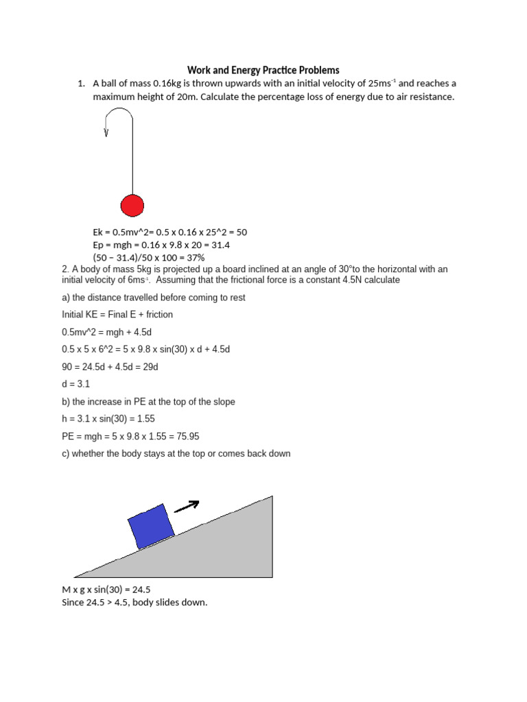 Work and Energy Practice Problems | PDF