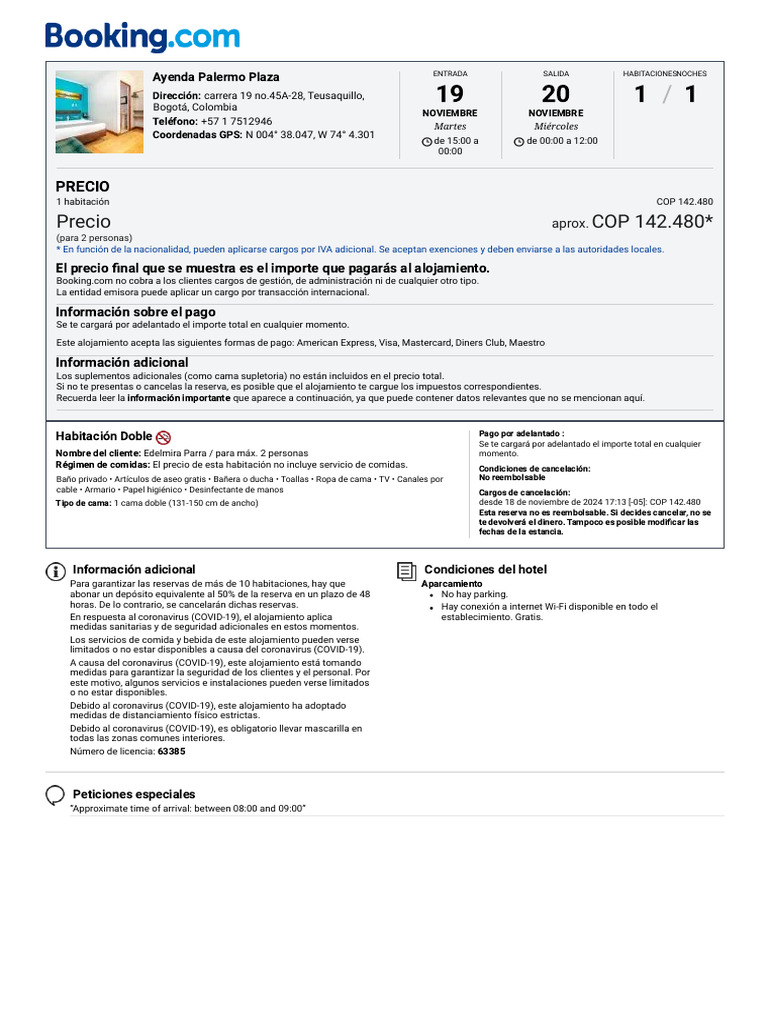 Confirmación de La Reserva | PDF