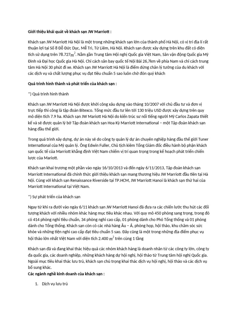 Giới thiệu khái quát về khách sạn JW Marriott | PDF