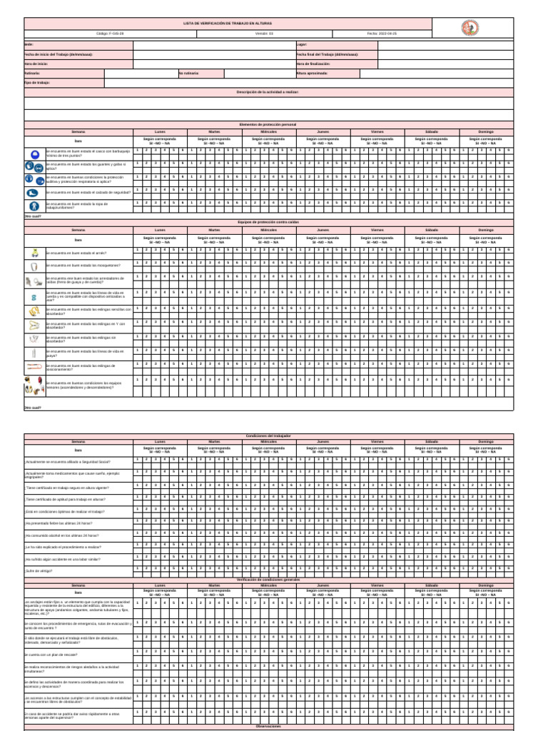 F-GIS-28 Lista de Verificacion de Trabajo en Alturas para Proyectos ...