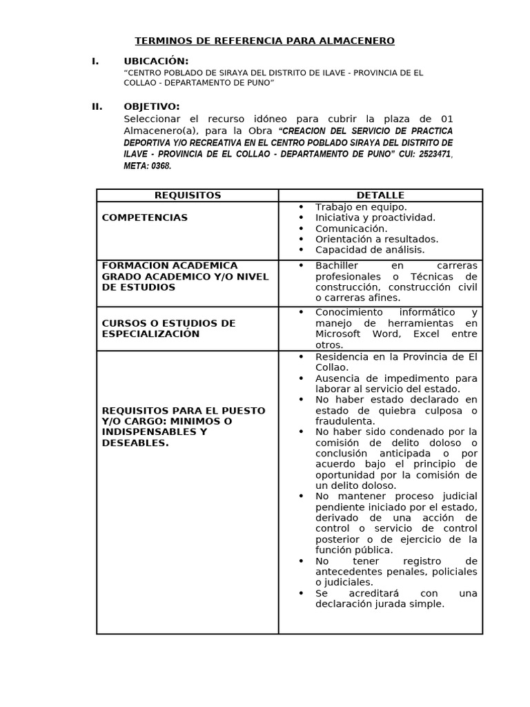 TDR Almacenero | PDF