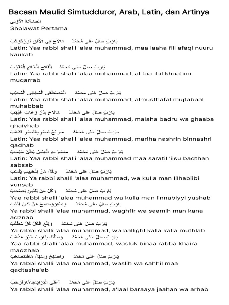 Bacaan Maulid Simtudduror, Arab, Latin, Dan Artinya | PDF