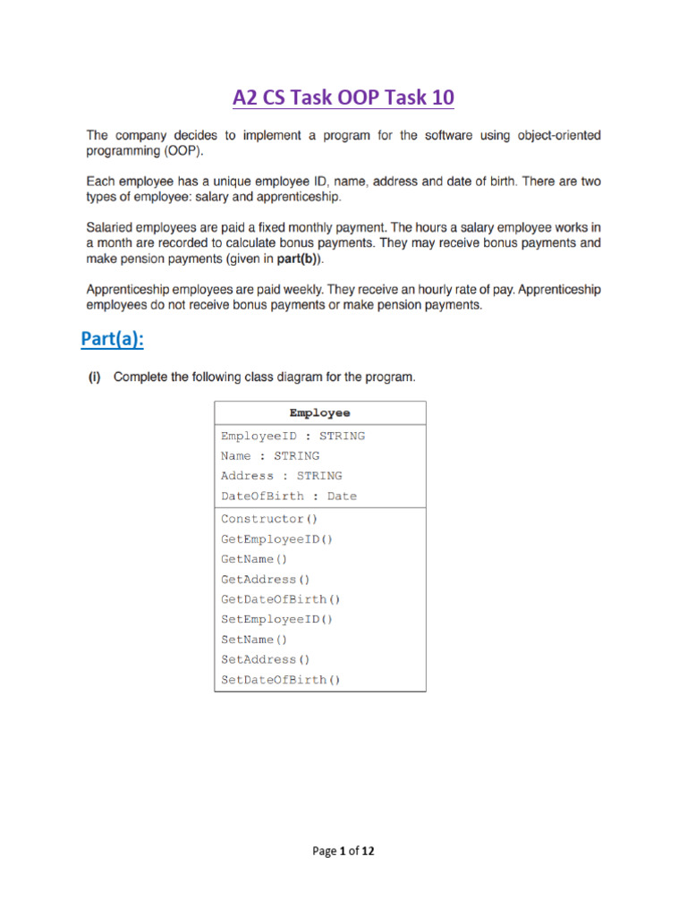 A2 CS Task 10 OOP Solved | PDF