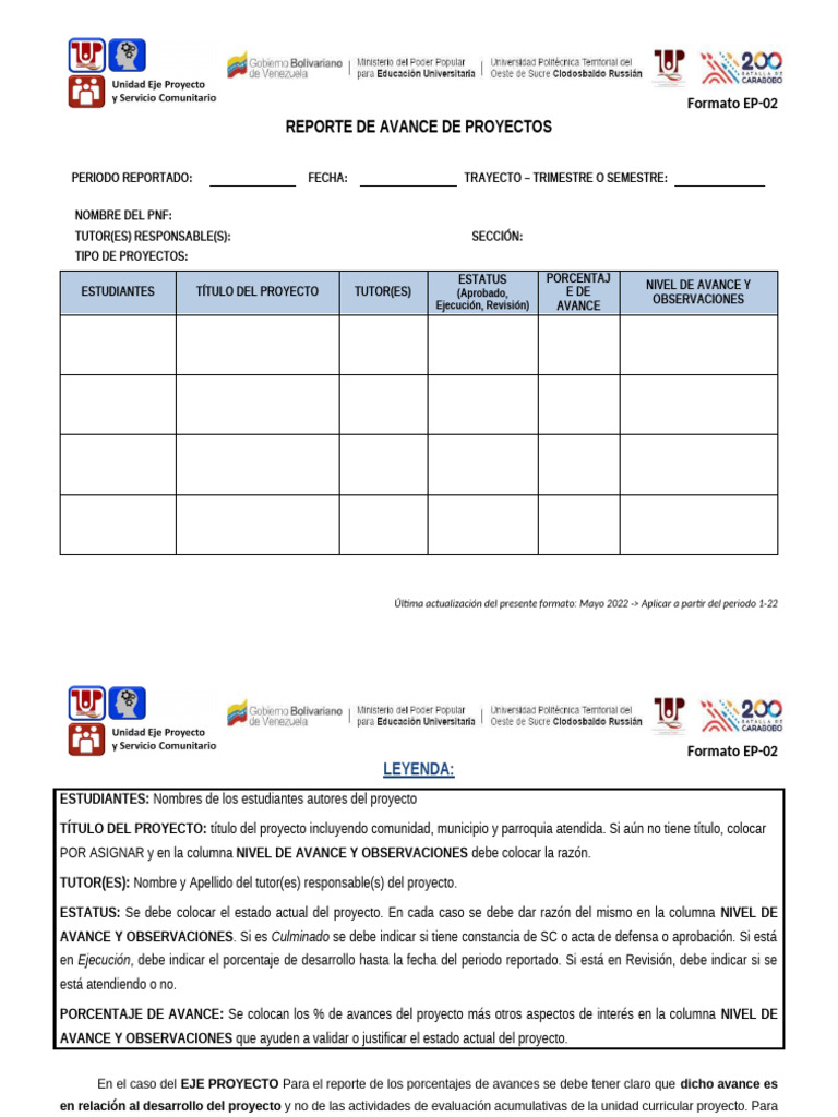 Formato EP-02. Avances - Proyecto | PDF