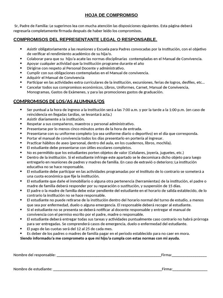 Compromisos Escolares y Familiares | PDF