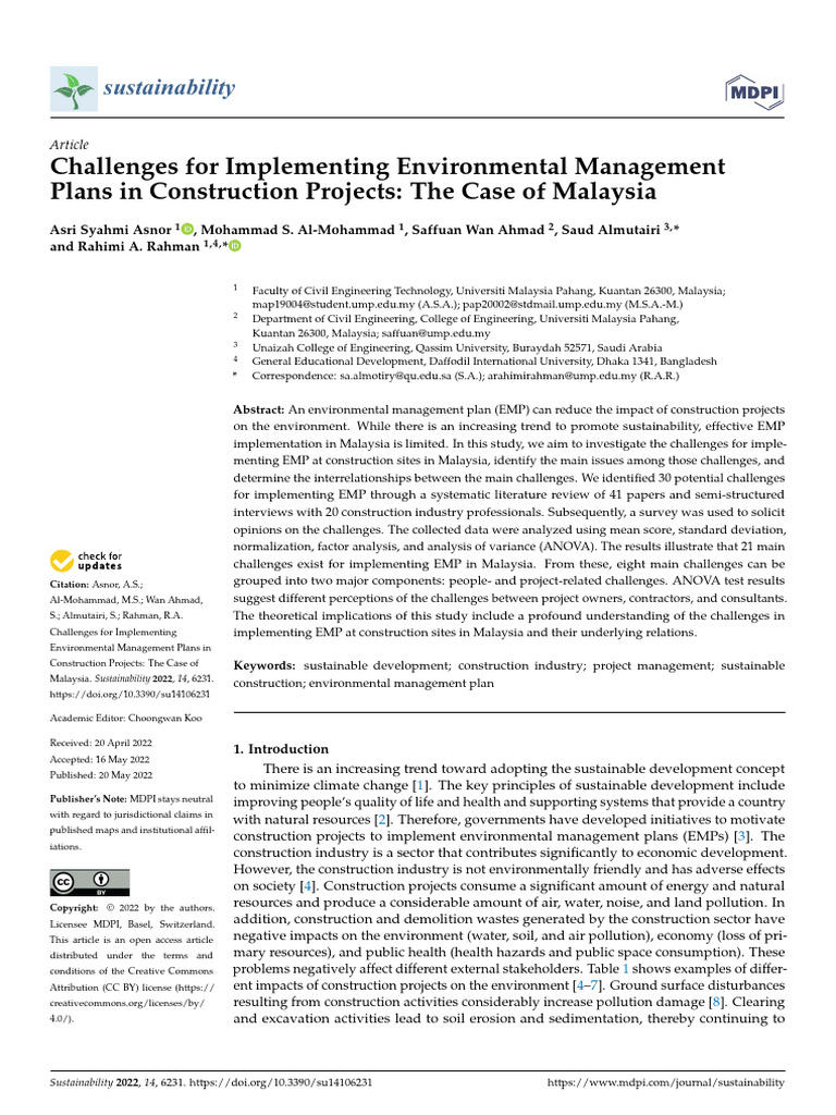 Challenges For Implementing Environmental Management Plans in ...