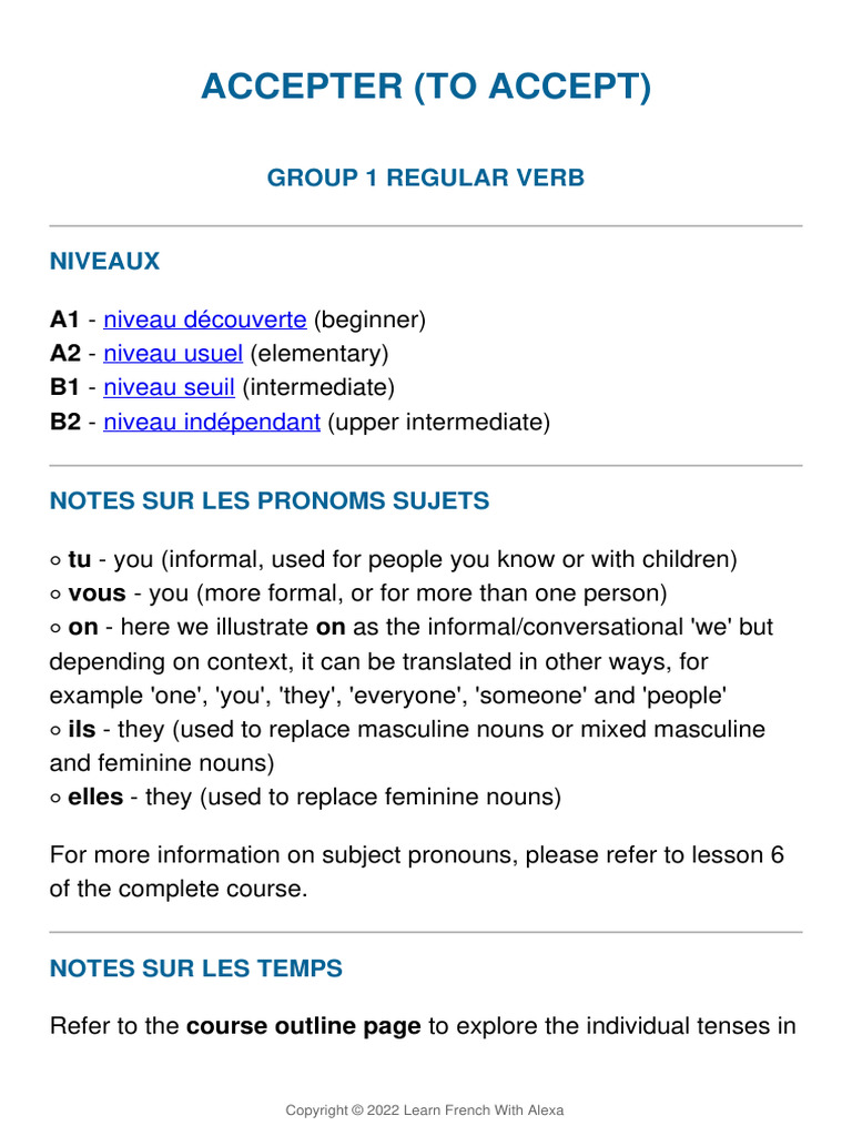 Accepter To Accept 10 French Tenses - 241128 - 160901 | PDF ...