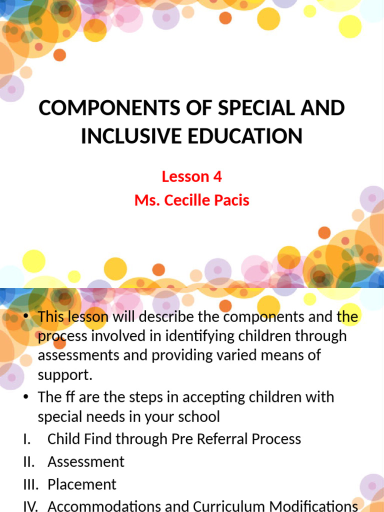 Lesson 4 Components of Special and Inclusive Education | PDF | Special ...