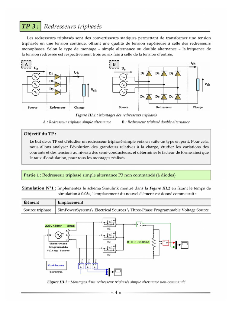 TP EP 3 Redresseurs Triphasés | PDF