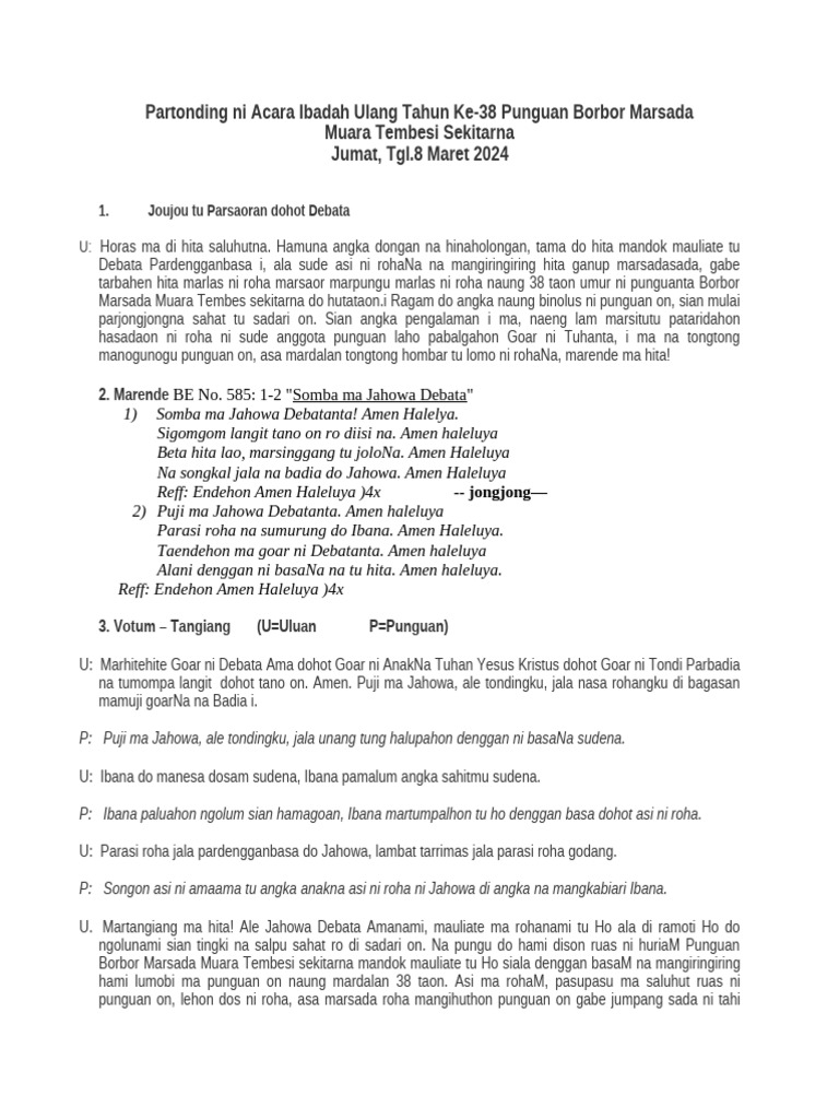 (ULTA BORBOR) Partonding Ni Acara Ibadah Ulang Tahun Punguan Borbor ...