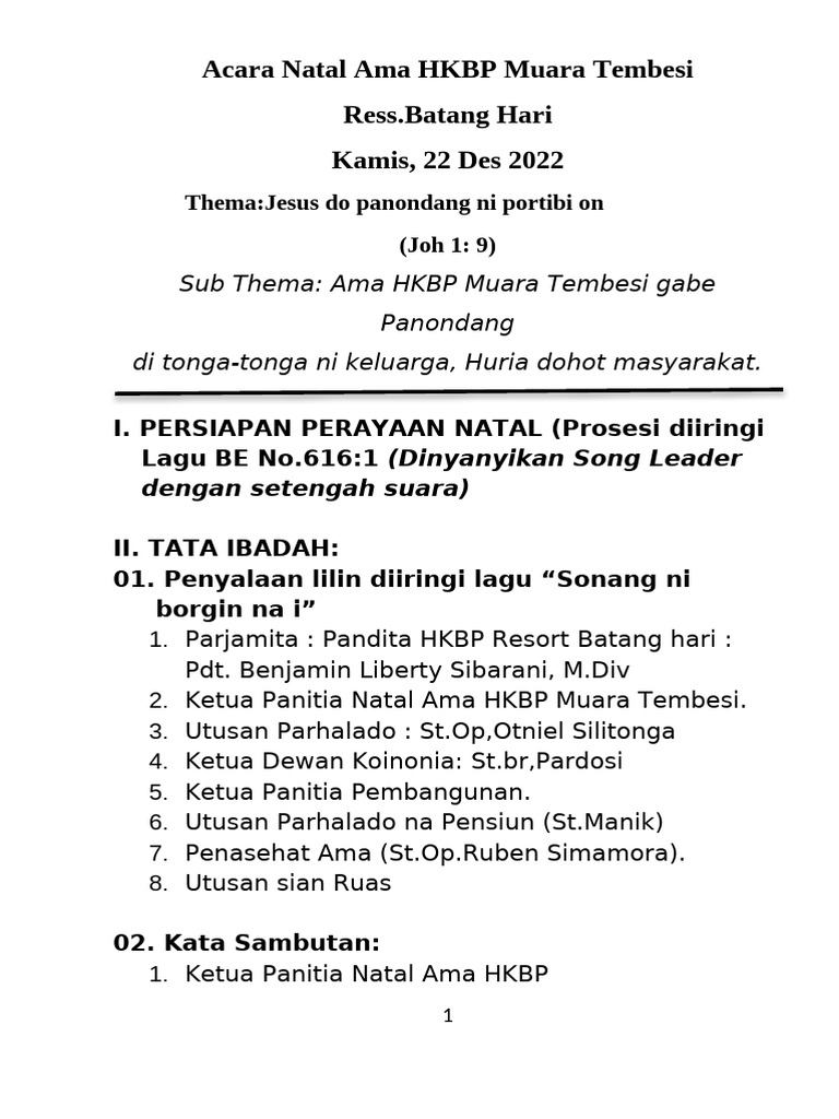 Acara Natal Ama HKBP Muara Tembesi Ress | PDF