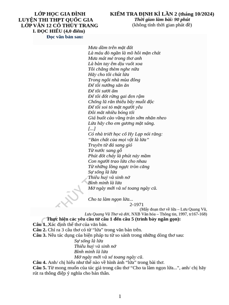 24 25. KTĐK Lan 2 Thang 10.24 DH Thơ SS 2 Doan Tho | PDF