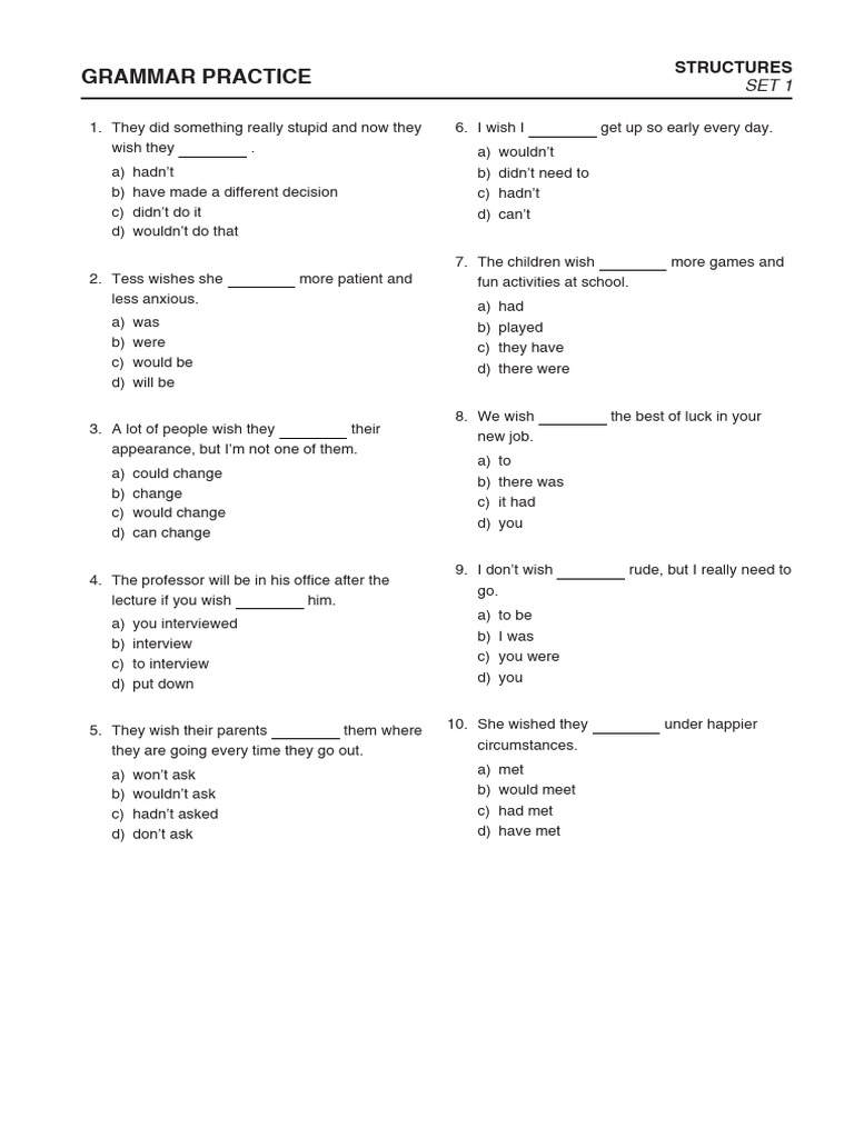 Grammar Practice: Wish Structures | PDF