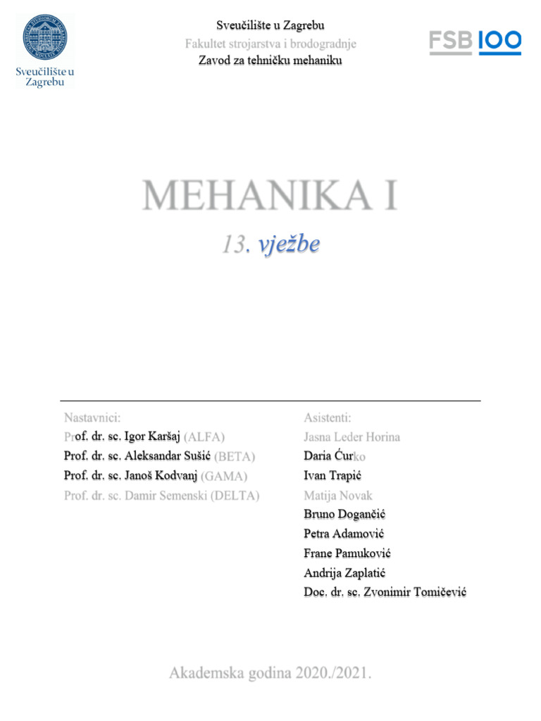 Mehanika I Vježbe 13 | PDF