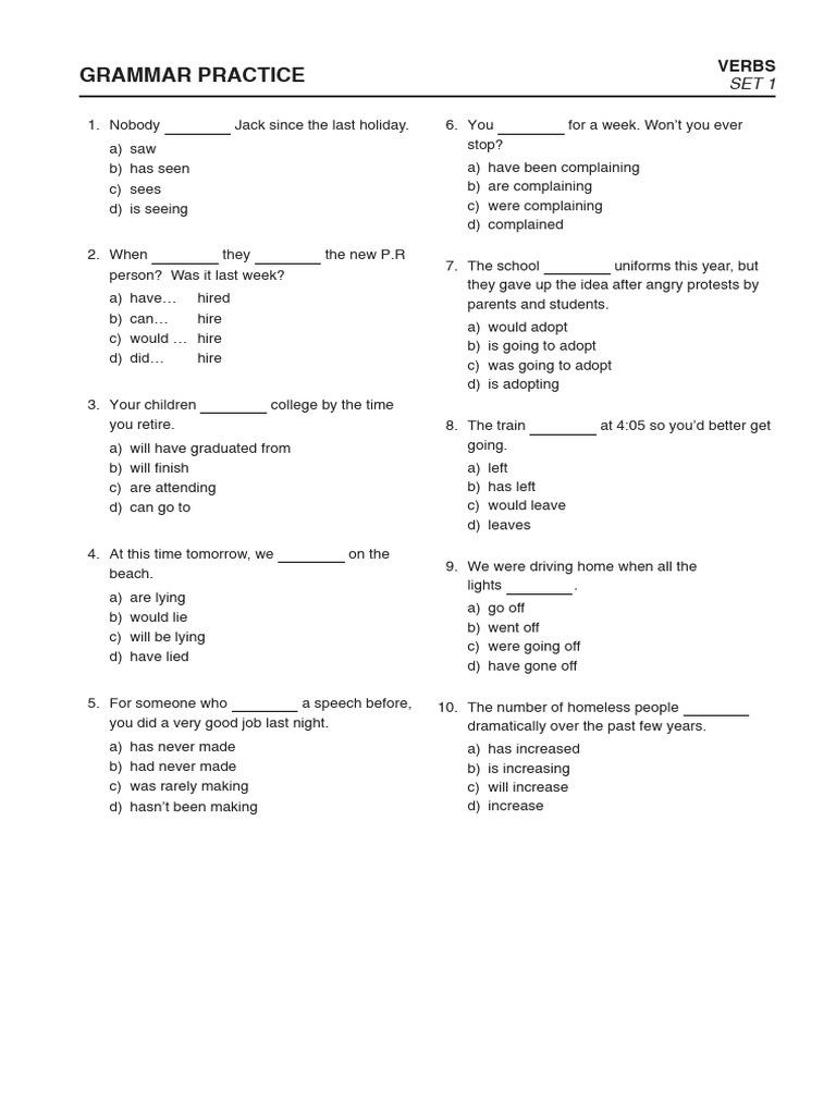 Verbs Set 1 | PDF | Linguistics | Grammar