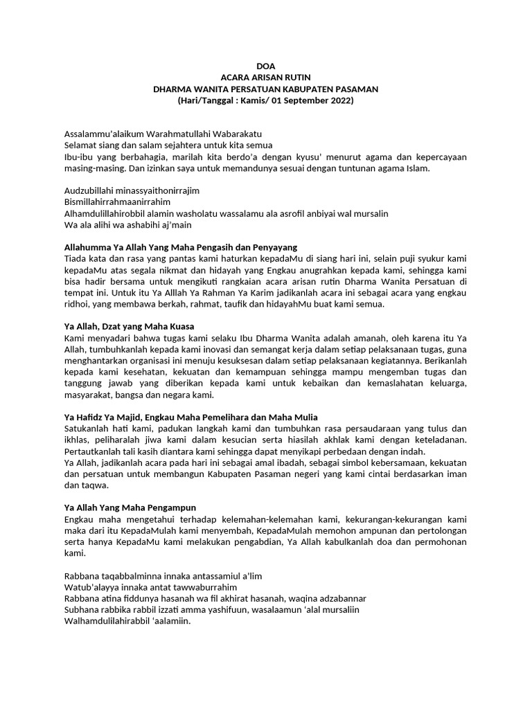 Doa Kegiatan DWP | PDF