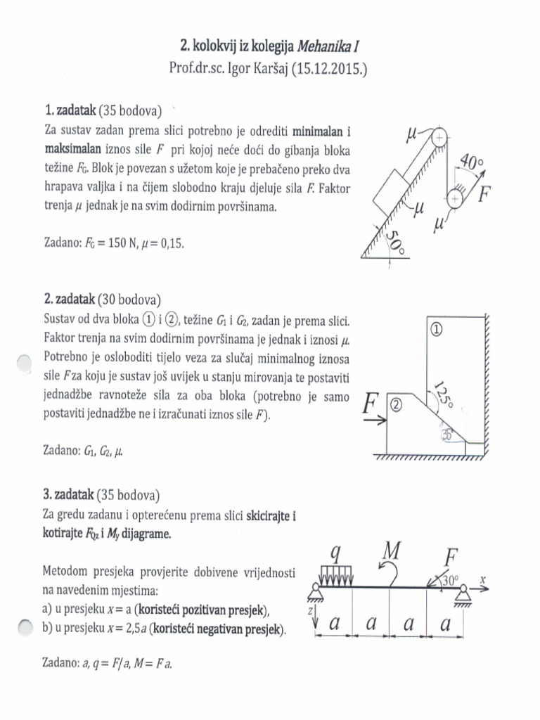 Drugi Kolokvij Iz Mehanike 1 2015. - Riješeni Primjer | PDF