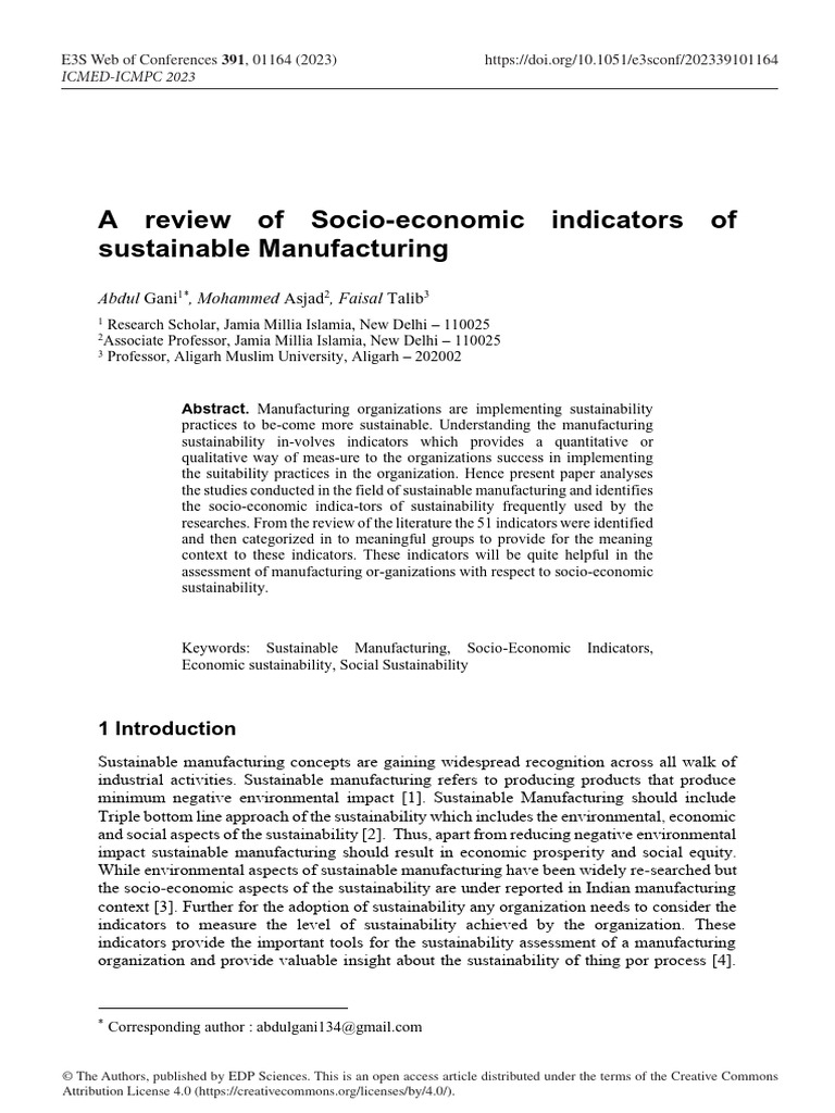 A Review of Socio-Economic Indicators of | PDF | Employment ...