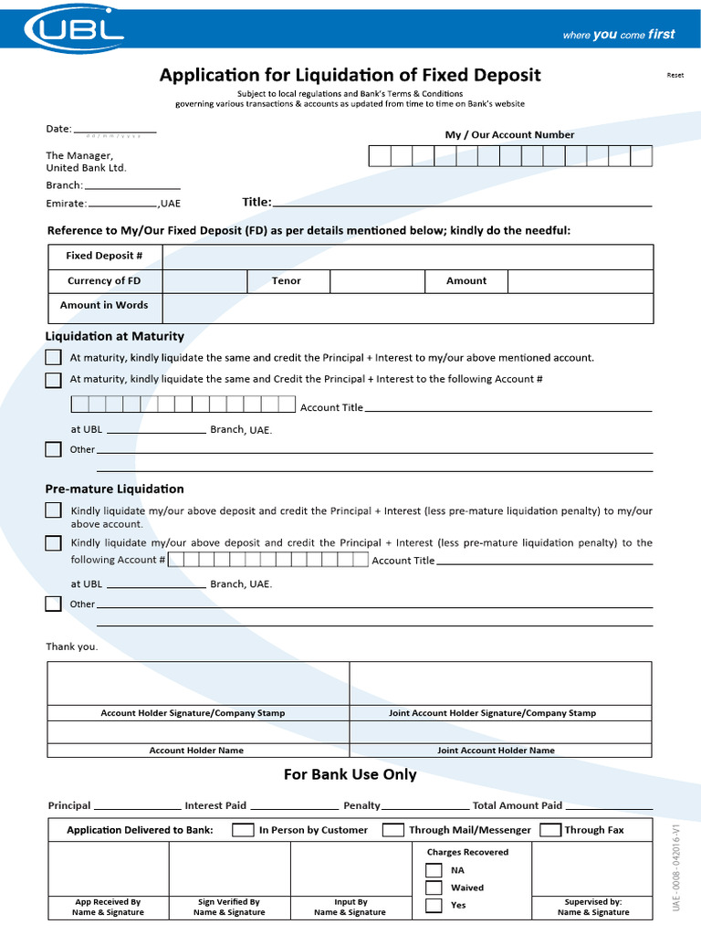 Application For Liquidation of Fixed Deposit | PDF