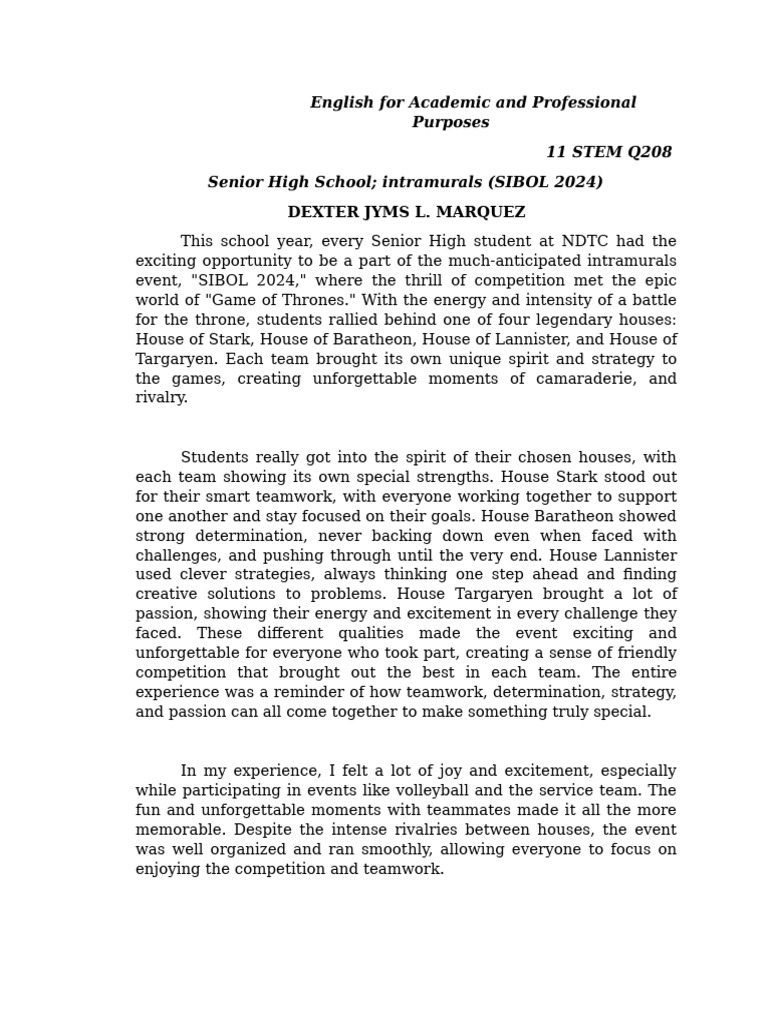 SIBOL 2024: A Thrilling House Competition | PDF
