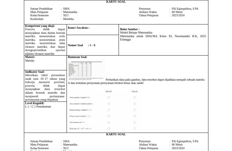Kartu Soal PAT 2 | PDF