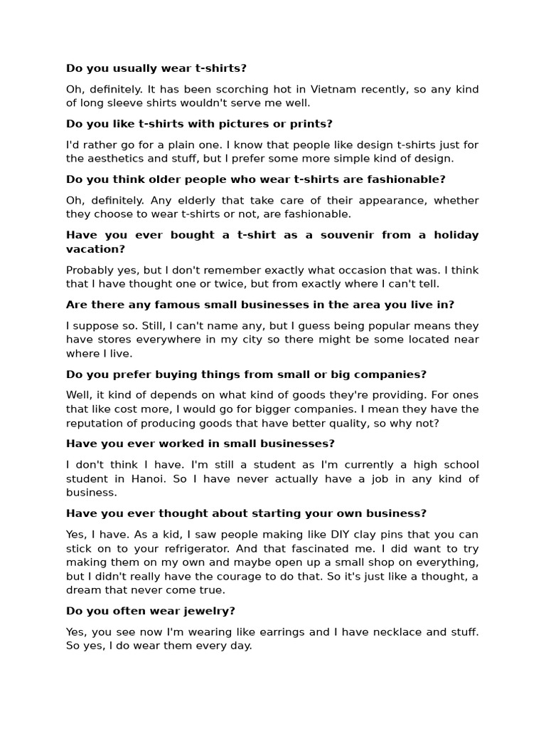 Speaking Trancript Lesson 9 | PDF | T Shirt | Jewellery