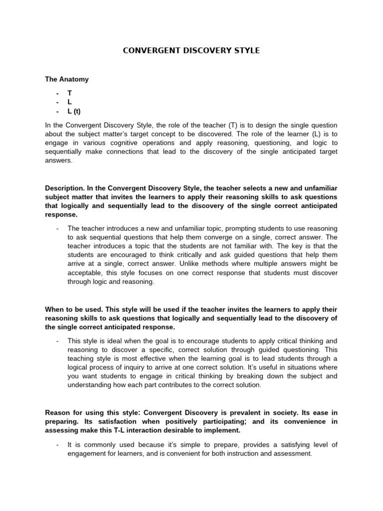 Convergent Discovery Teaching Method | PDF | Critical Thinking | Learning