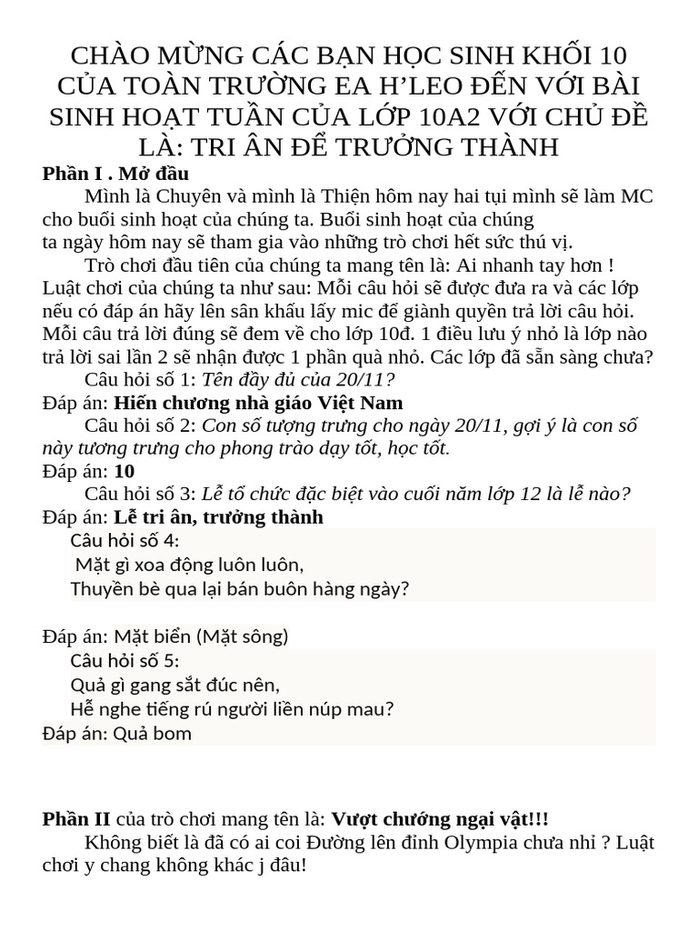 10A2 CHÀO MỪNG CÁC BẠN HỌC SINH KHỐI 10 CỦA TOÀN TRƯỜNG | PDF