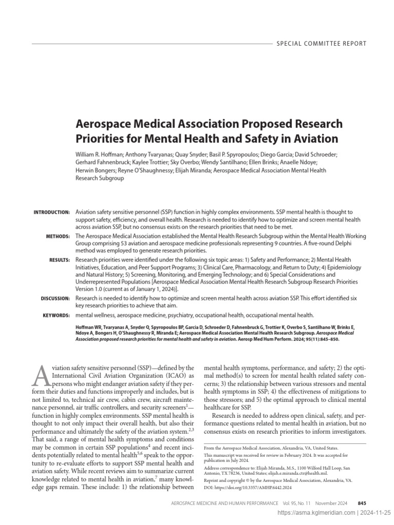 Amhp Aerospace Medical Association Proposed Research Mental HEALTH NOV ...