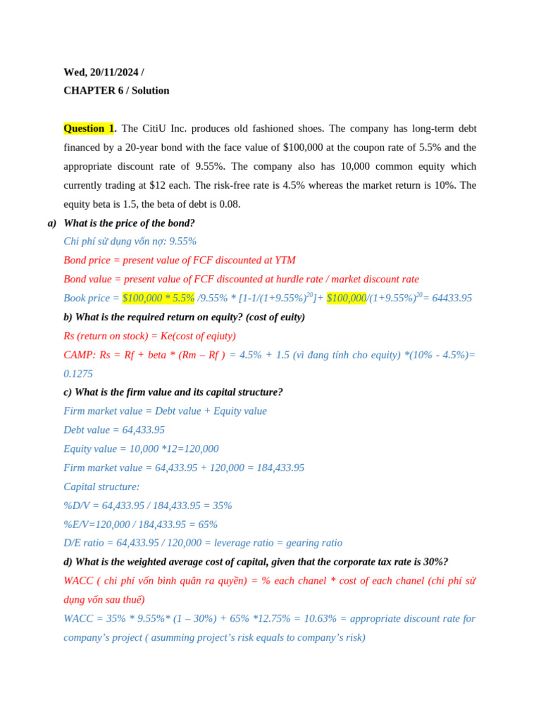 CHAPTER 6_exercises | PDF | Capital Structure | Cost Of Capital