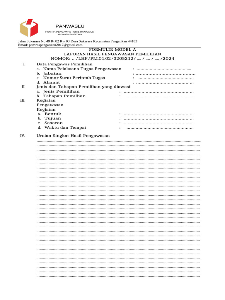 FORM A PTPS Pengawasan Pemungutan Dan Penghitungan Suara 27 November ...