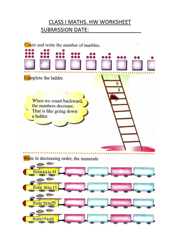 Class 1 Maths Homework Worksheet | PDF