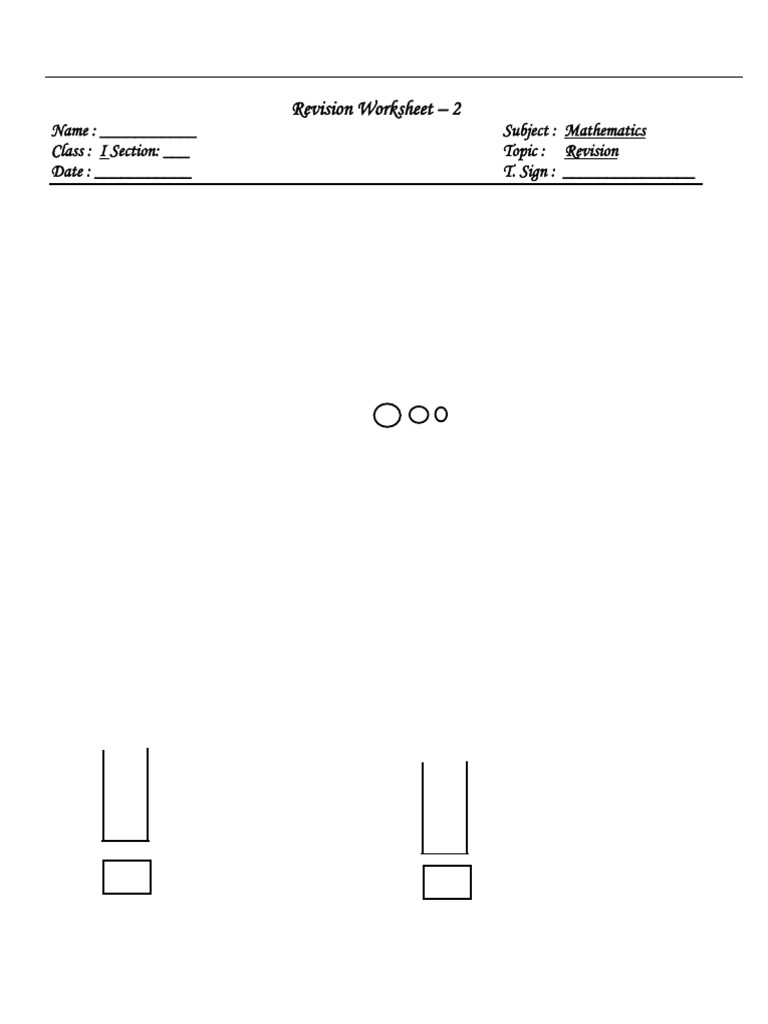 Class 1 Maths Revision Worksheet | PDF