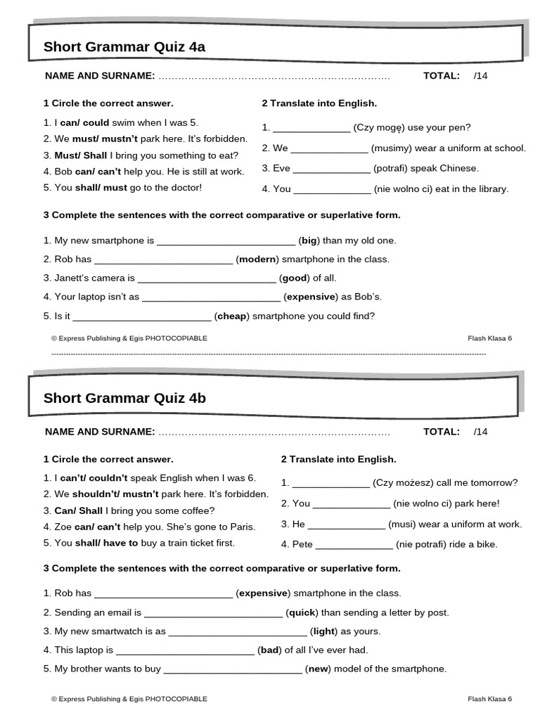 1 1 Flash6 Short Grammar Quiz Module4 | PDF