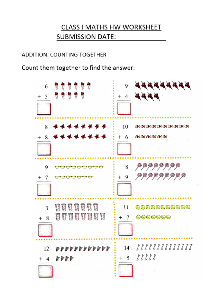 CBSE Class 1 Maths Practice Worksheets (97) - Counting Together | PDF