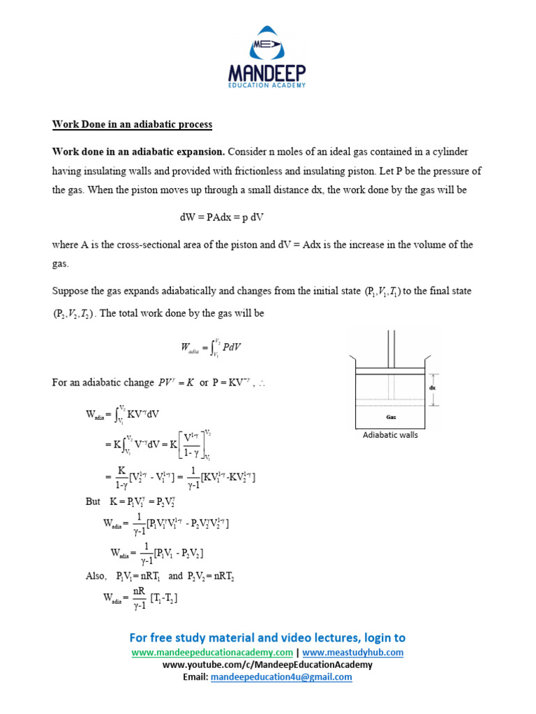 Work Done in An Adiabatic Process | PDF