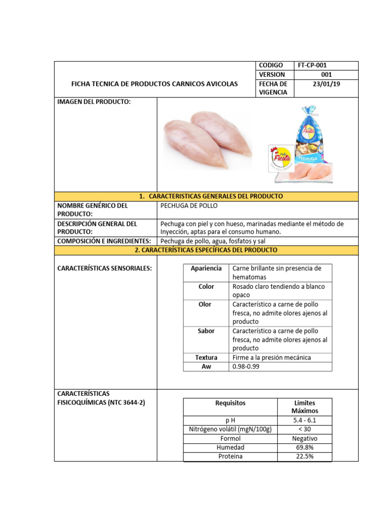 FT Pechuga de Pollo Fiesta | PDF | Carne | Productos animales